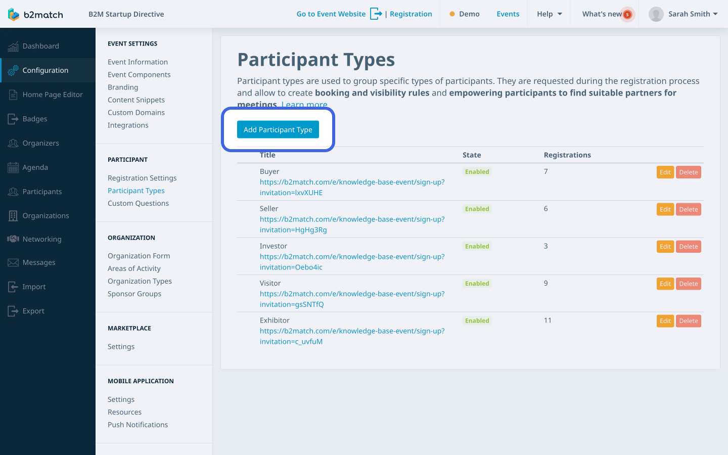 Setting Up Participant Types